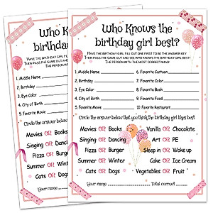 Who Knows The Birthday Girl Best - Birthday Girl Party Game - Girl Birthday Party Activity Notebook Themed Party Activity and Idea - Girl Birthday Supplies, Activity, Decorations - 20 Game Cards