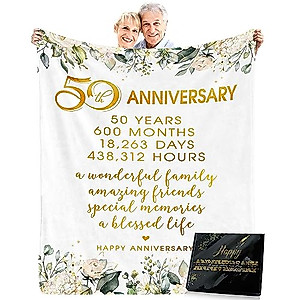 50th Anniversary Blanket Gifts with Gifts Box, 50th Anniversary Wedding Gifts for Parents Couple Friends, Gifts Ideas for 50th Anniversary, 50th Anniversary Decorations Blanket Gifts for Him Her