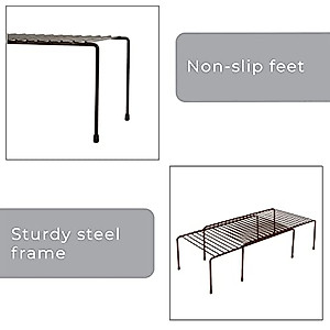 Smart Design Expandable Storage Rack - Scratch Resistant Feet - Metal Wire - Kitchen Counter, Bathroom Medicine Organizer, Dish, Plate Display Shelf, Spice Pantry, Cupboard Riser - 16 x 32.5 - Bronze