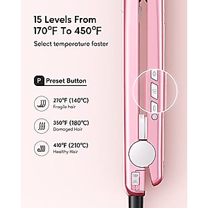 Salon Flat Iron Hair Straightener, Negative Ion Flat Iron with Titanium Plates Get Frizz-Free Hair, Dual Voltage Flat Iron for Hair with Auto Shut-Off (Rose Gold)