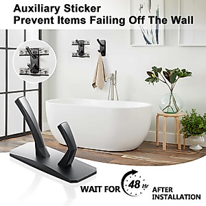 INVIHUG, Large Size Modern Adhesive Wall Hooks, Heavy Duty RV Hooks for Hanging Jacket, Coat, Towel, Robe, Loofah in Bathroom, Kitchen, Rv and Office Wall Mount (2 Packs, Black)