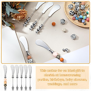 Lasnten 6 Pcs Cheese Spreader Knives DIY Decorative Beaded Butter Spreader Knives Stainless Steel Cheese Knives Butter Knives for Charcuterie Board Wedding Party Accessories
