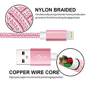 sharllen iPhone Charger Cord iPhone Lightning Cable 3/3/6/6/10FT 5Pack Nylon Braided USB Fast iPhone Charging Cable&Syncing Long Cord Compatible iPhoneXs/Max/XR/X/8/8P/7/7P/6/5/iPad/iPod (Rose Gold)