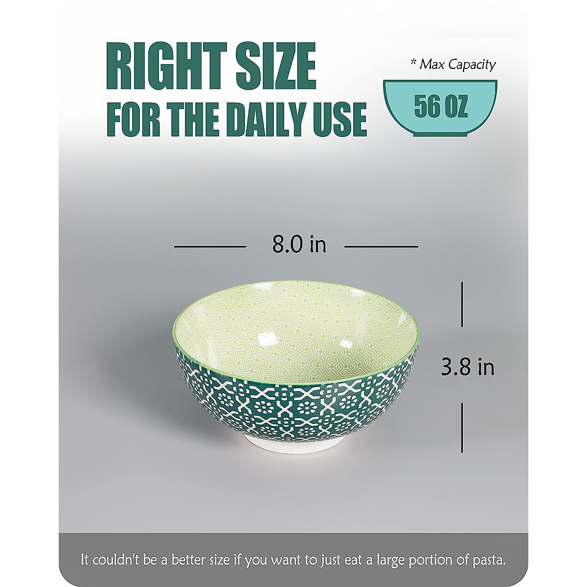 Salad Pho Soup Bowls Set for Eating 55oz Large Stackable Ramen Pasta Ceramic Serving Bowls & Porcelain Salad Pasta Bowls Set of 6