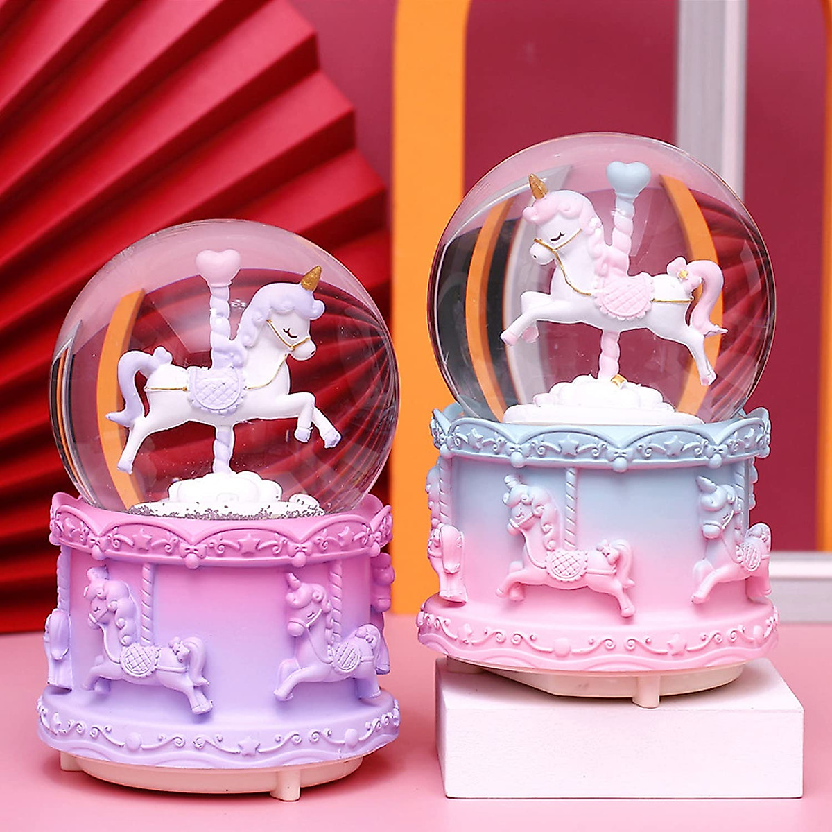 Snow Globe, 3.14 Inch Snowglobes with 7 Loop Musics, Gifts for Girls Age 6-12 Years Old Christmas Birthday Gifts for Girls, Snow Globes for Girls Room Decor Collection