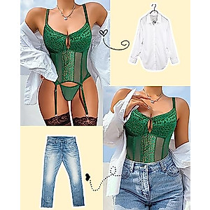 Avidlove Green Lingerie for Women Lace Lingerie Set with Garter Belt Lace Teddy Chemise Set