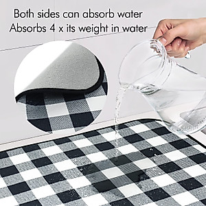 AELS XL 24" x 18" Dish Drying Mat, Set of 2, for Kitchen Counter, Buffalo Check Plaid Tartan Reversible Absorbent Microfiber Dish Drainer/Rack Pads with Hanging Loop