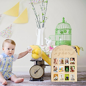 hongpar My First Year Photo Display Wood Board Baby's First Year Photo Frame Milestone Board 12 Months Baby Picture Frame 1st Birthday Nursery Decorations for Boy Girl Baby Keepsake Gift for Mom