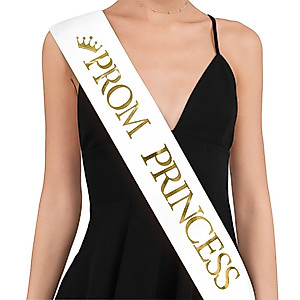 TTCOROCK PROM PRINCE And PROM PRINCESS Sashes - Graduation Party School Party Accessories, White with Gold Print