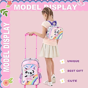 ZBAOGTW Panda Rolling Backpack for Girls with Lunch Box Kids Backpack with Wheels for School Sequin Trolley Trip Luggage Rolling Backpack for Kindergarten Girls Elementary School