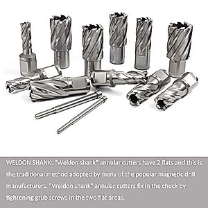 Muzerdo 13pcs 3/4 Inch Weldon Shank 1" Cutting Depth and Cutting Diameter for Magnetic Drill Press HSS Standard Kit Two Flat with 2 Pilot Pins