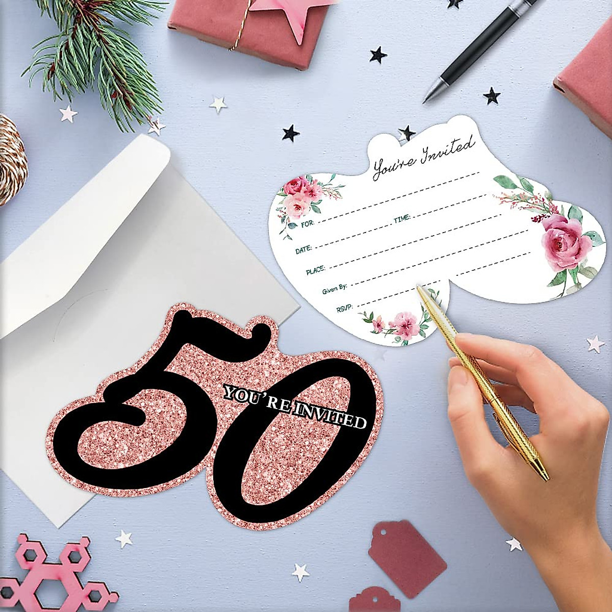 Cusrtyh 15 Sheets 50th Birthday Party Invitations card with with 15 Envelopes，50th Birthday Party ，50th Celebration，Birthday Party Invitations Cards For Adults，Shaped Fill-In Invitations