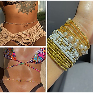 RLMOON 31Inch Waist Beads for Women Layered Belly Bead Chain African Body Chain Waist Beads for Weight Loss Colorful Waist Jewelry（8PCS)