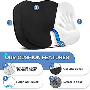Comfort Cushion for Office Chairs, Memory Foam Comfort seat for All-Day Sitting, Ergonomic Pain Relieve Tailbone pad Pillow Support for Car seat