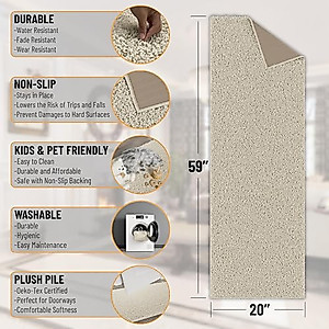 Ottomanson Indoor Solid Shag Design Rubber Back 2x5 Soft Pile Shag Runner Rug for Hallway, Entryway, Kitchen, Living Room, Bedroom, Bathroom, 20" x 59", Cream