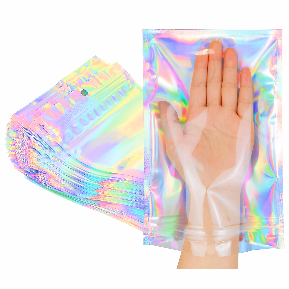 Trunple Smell Proof Bags & Resealable Foil Pouch Sample Bag [100 PCS ] Great for Party Favor Food Storage (Holographic Color) (6x9 Inch)