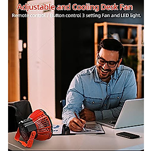 qyuhe Rechargeable Camping Fan Portable Desk Fan with Light, 25 Hours Office Personal Fan with Remote Control, 7800 mAh Power Bank, USB Mini Fan for Tents Bedroom Office Table Car Outdoor