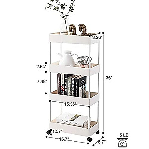 Moxeay 4 Tier Slim Storage Cart Bathroom Utility Cart Mobile Shelving Unit ABS Storage Basket Shelves Rolling Utility Cart Organizer with Caster Wheels for Kitchen Bathroom Laundry Office