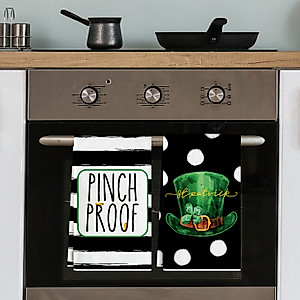 AnyDesign St. Patrick's Day Kitchen Towel Watercolor Shamrock Clover Dish Towel Set of 4 White Black Stripes Dots Hand Drying Tea Towel for Cooking Baking Cleaning Wipes, 18 x 28 Inch