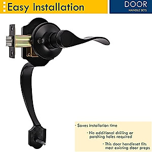 home improvement direct Camelot Trim Lower Half Handleset, Flat Black Entry Door Handle with Accent Wave Door Lever for Electronic Keypad with Drop Interior Left Handed Lever