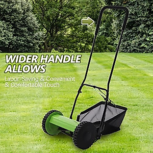 12" 5-Blade Reel Manual Push Lawn Mower with Grass Catcher, Adjustable Cutting Handle Height, Green