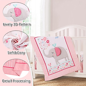 Honkaii Crib Bedding Set for Boys Girls 3-Piece, Grey Elephant Baby Nursery Set, Safari Theme Crib Set, 100% Cotton Crib Sheet, Crib Skirt, Crib Comforter Included, Baby Boy Nursery Decor