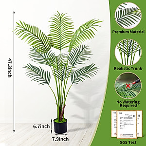 Aphighjoy 4FT Artificial Areca Palm Plant with Natural Trunks & Real Touch Leaves,Fake Palm Tree with Stable Pot, Faux Plant for Indoor Outdoor Modern Decor Housewarming Gift (4 Ft - 1 Pack)