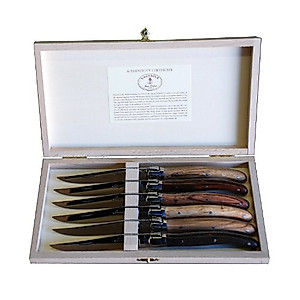 Jean Dubost Laguiole Knives with Assorted Wood Handles, Set of 6,Brown