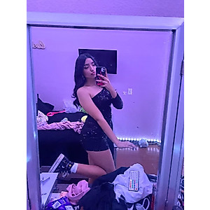 Cadoly Women's One Shoulder Sequin Short Evening Dresses for Teens Sparkle Fitted Mini Party Dress Cocktail Red 4