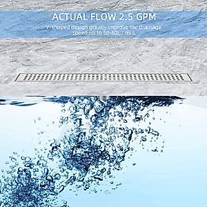 ZEKOO Linear Shower Drain 24 Inch Brushed Nickel,304 Stainless Steel Floor Drain for Bathroom,Rectangular Shower Floor Drain with Grate Removable,Linear Drain