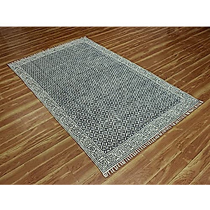 Casavani Hand Made Cotton Dhurrie Floral Blue & Beige Tassel Rug Easy Care Washable Rugs for Doormat Entryway Living Room Bedroom Hallway Balcony 12x15 Feet