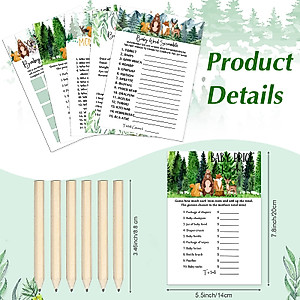 Gersoniel 135 Pieces Woodland Baby Shower Game Cards Forest Animals Baby Shower 5 Games Set Guess Who Mommy or Daddy Game Well Wishes Bingo Game Woodland Creatures Theme with Pencils for Boy Girl