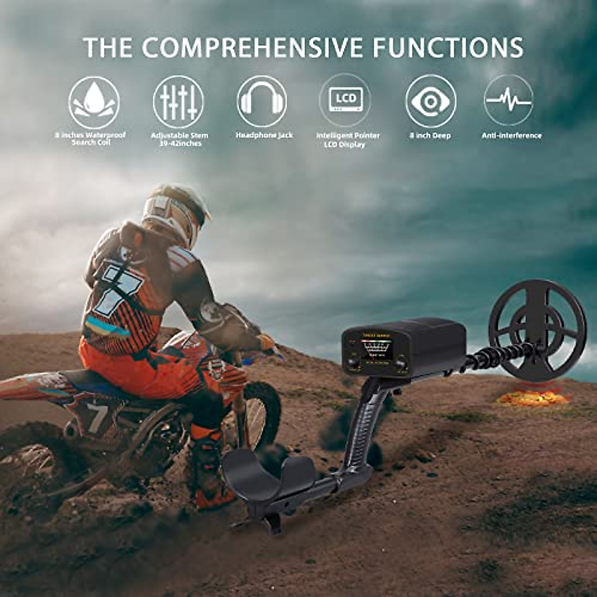 Metal Detector for Adults Professional, Waterproof 8'' Coil High Accuracy Gold Metal Detector with LCD Display, Advanced DSP Chip, DISC&All Metal Mode, for Beach Detecting, Treasure Hunting