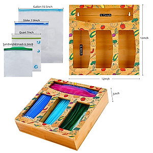 UPTRUST Ziplock Bag Storage Organizer, Farmhouse Wood Kitchen Food Baggie Dispenser Box for Kitchen Drawer Organizer, Compatible with Most Brands Gallon Bag, Quart Bag, Sandwich Bag, Snack Bag