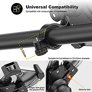 visnfa New Bike Phone Mount with Stainless Steel Clamp Arms Anti Shake and Stable 360° Rotation Bike Accessories/Bike Phone Holder for Any Smartphones GPS Other Devices Between 4 and 7 inches