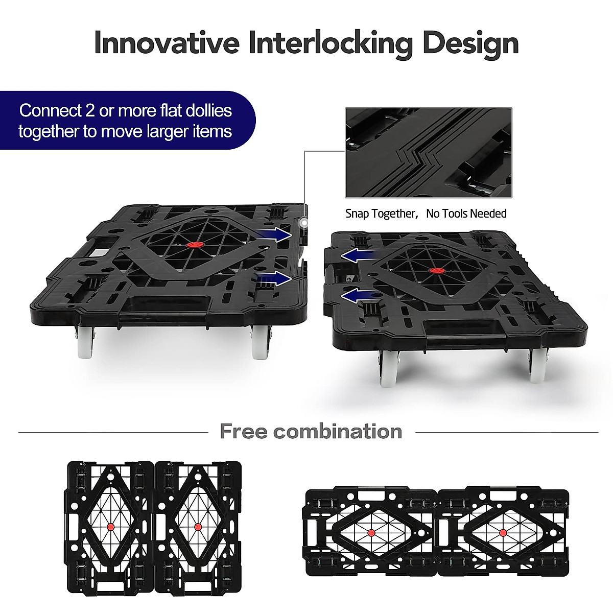 Nellyke Furniture Movers Dolly Furniture Movers with Wheels, Portable Moving Rollers Leg Dollies for Heavy Furniture, 4 Wheels Small Flat Dolly, 1760 Lbs Capacity, 2 Pack, Black…