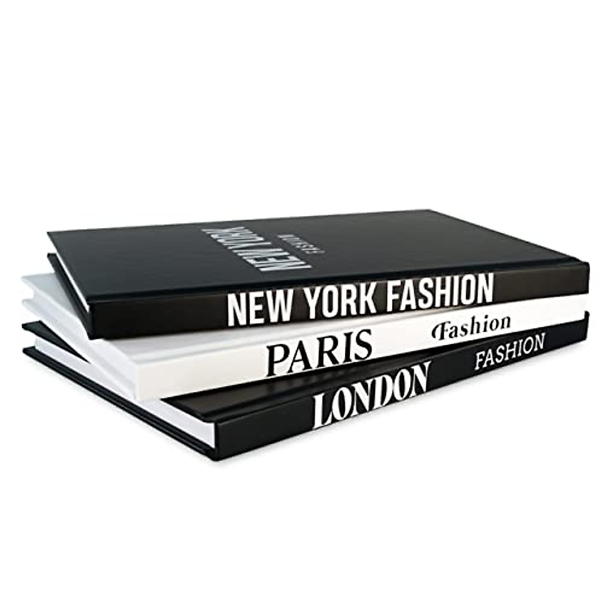 Decorative Books – 3 Book Set – Living Room Décor – Shelf Decoration – London, Paris & New York Fashion – Designer Books – Coffee Table Décor – Faux Books for Decoration – Black & White Themed