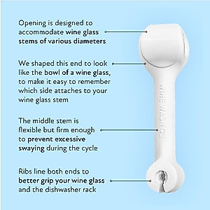 Wine Wash Dishwasher Attachment Kitchen Gadget Clip for Wine Glass, Stemware Holder, Barware Accessories & Gifts for Wine Lover, Dishwasher Safe, BPA Free Silicone, White, Set of 4