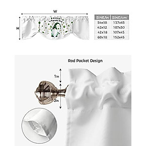 Tie Up Valance Curtain for Kitchen Windows, Happy St Patricks Day Clover Dwarf Gold White Window Curtain Valance with Adjustable Strap Window Treatment for Cafe Bathroom, 60"x18", 1 Pane