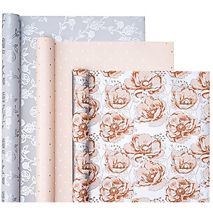 WRAPAHOLIC Wedding Wrapping Paper Roll - Mini Roll - 3 Rolls - 17 Inch x 120 Inch Per roll - Elegant Floral and Lace Printed Design for Bridal Shower, Birthday, Holiday, Baby Shower