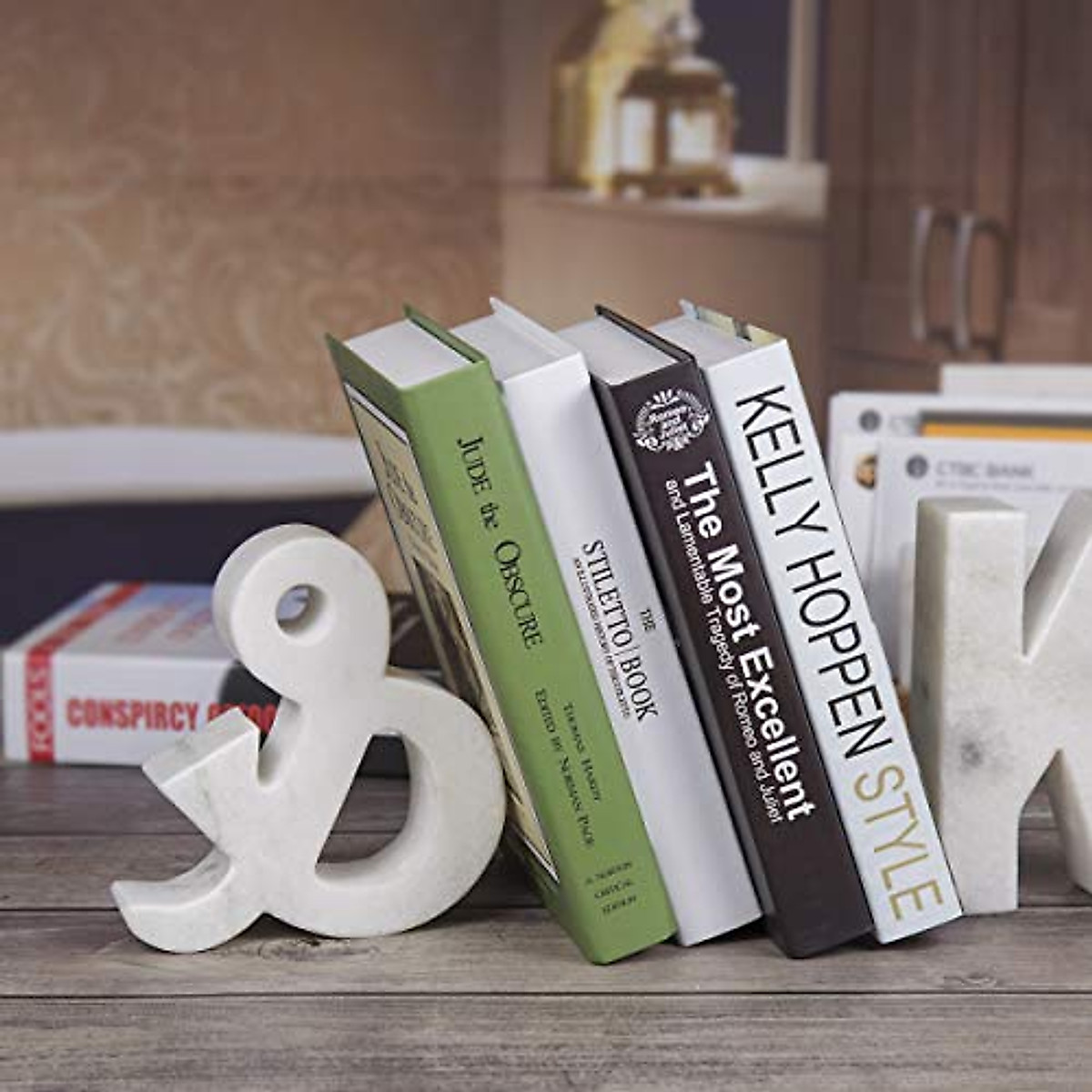 Creative Home 74864 Natural Marble Stone Letter Ampersand, Bookends, Paper Weight, 5.5" W x 5-7/8" H, 1-1/2" D, Off-White (patterns may very)