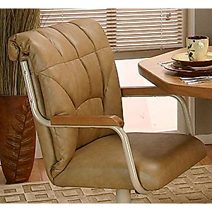 Caster Chair Company Casual Rolling Caster Dining Chair with Honey Oak Wood Arms and Buff Leatherette Seat and Back (1 Chair)