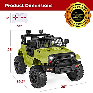 Best Choice Products 12V Kids Ride On Truck Car w/Parent Remote Control, Spring Suspension, LED Lights, AUX Port - Green
