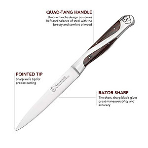 Hammer Stahl Utility Knife | 4.5 Inch Petty Kitchen Knife | German Forged High Carbon Steel Sandwich Knife | All Purpose Utility Knife for Detailing With Ease | Ergonomic Quad-Tang Pakkawood Handle