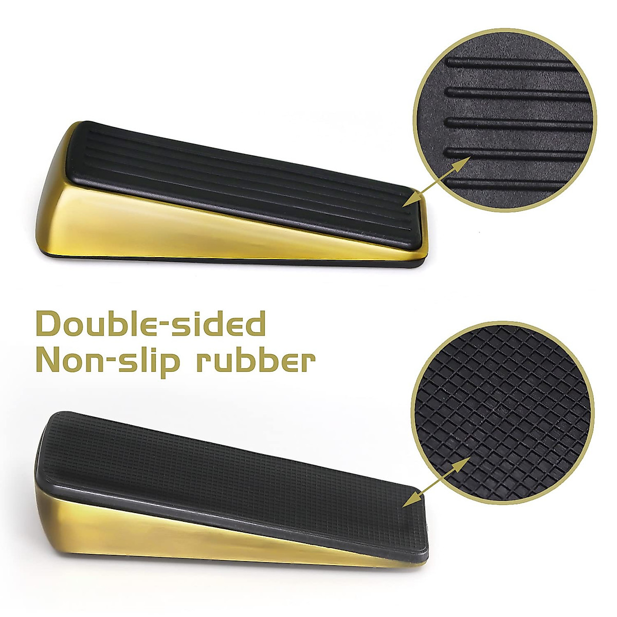 2 Pack Gold Door Stopper - Modern Brass Heavy Duty Door Stop - Large Wedge Holds Doors Firmly and Doesn't Budge - Made of Rubber and Zinc Alloy, Door Weights for Home Premium Door Stopper Office(Gold)