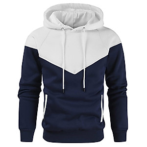 Muscularfit lightning deals Sweatshirts for Men Hoodie Drawstring Color Block Cotton Slim Fit Pullover Hooded Casual Loose Athletic Hoodies mens hoodie zip up 5xl White XL