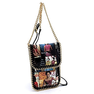 Amy & Joey Glossy magazine cover collage chain around Large crossbody bag purses cellphone carrying bag Michelle Obama bags (MT/BK)