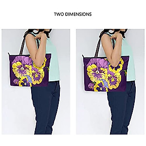 Pansies Florals Tote Bag Aesthetic, Large Capacity Zipper Women Grocery Bags Purse for Daily Life 2 Sizes