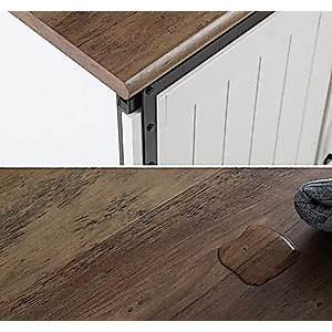 WAMPAT Multifunctional Storage Cabinet with Sliding Barn Door,LED Decorative Farmhouse Buffet Cabinet Coffee Bar Cabinet Accent Cabinet Entryway Storage Table for Living Room,Kitchen,70'',Cream White