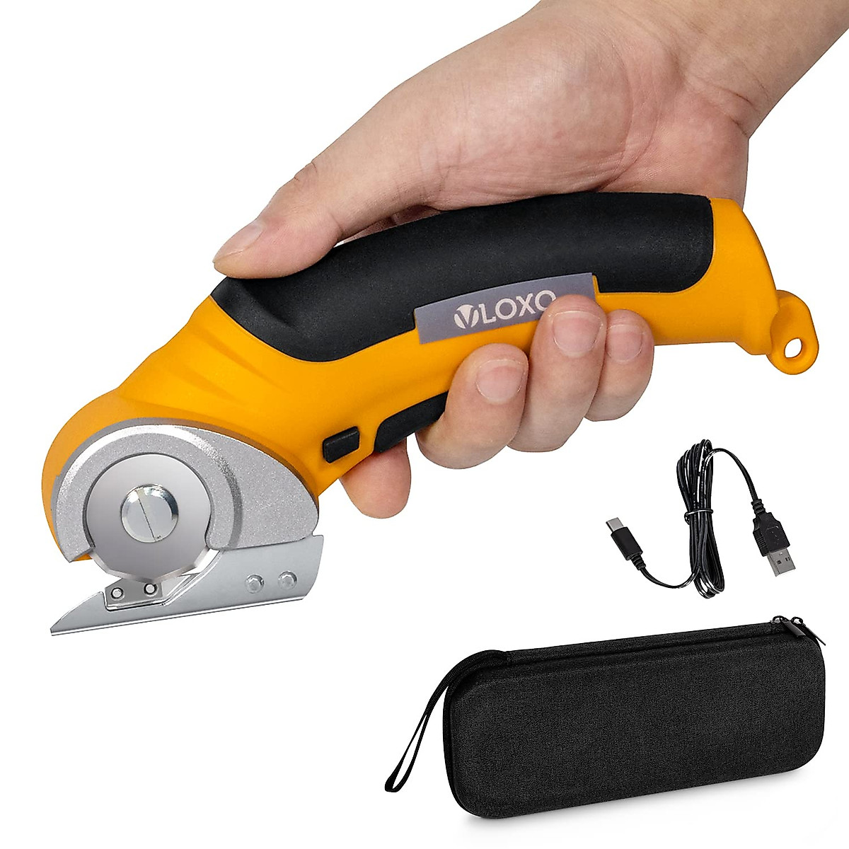 VLOXO Cordless Electric Scissors, Rotary Cutter for Fabric with Safety Lock, 4.2V Cardboard Cutter Multi-Cutting Tools, Rechargeable Powerful Fabric Cutter for Carpet Leather Felt with Storage Box
